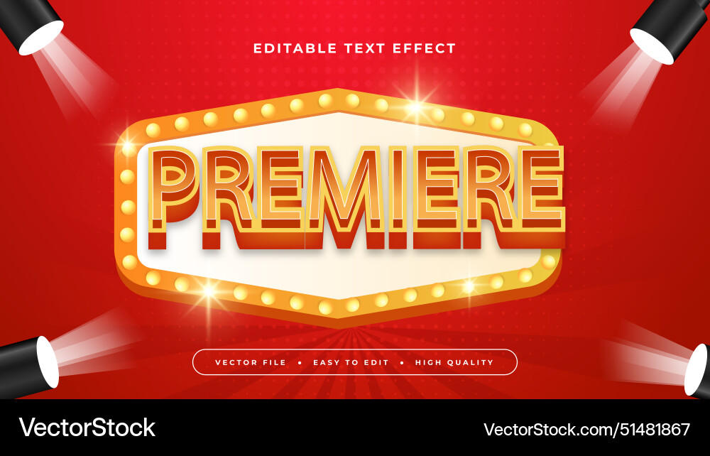 Red white and orange premiere 3d editable text Vector Image