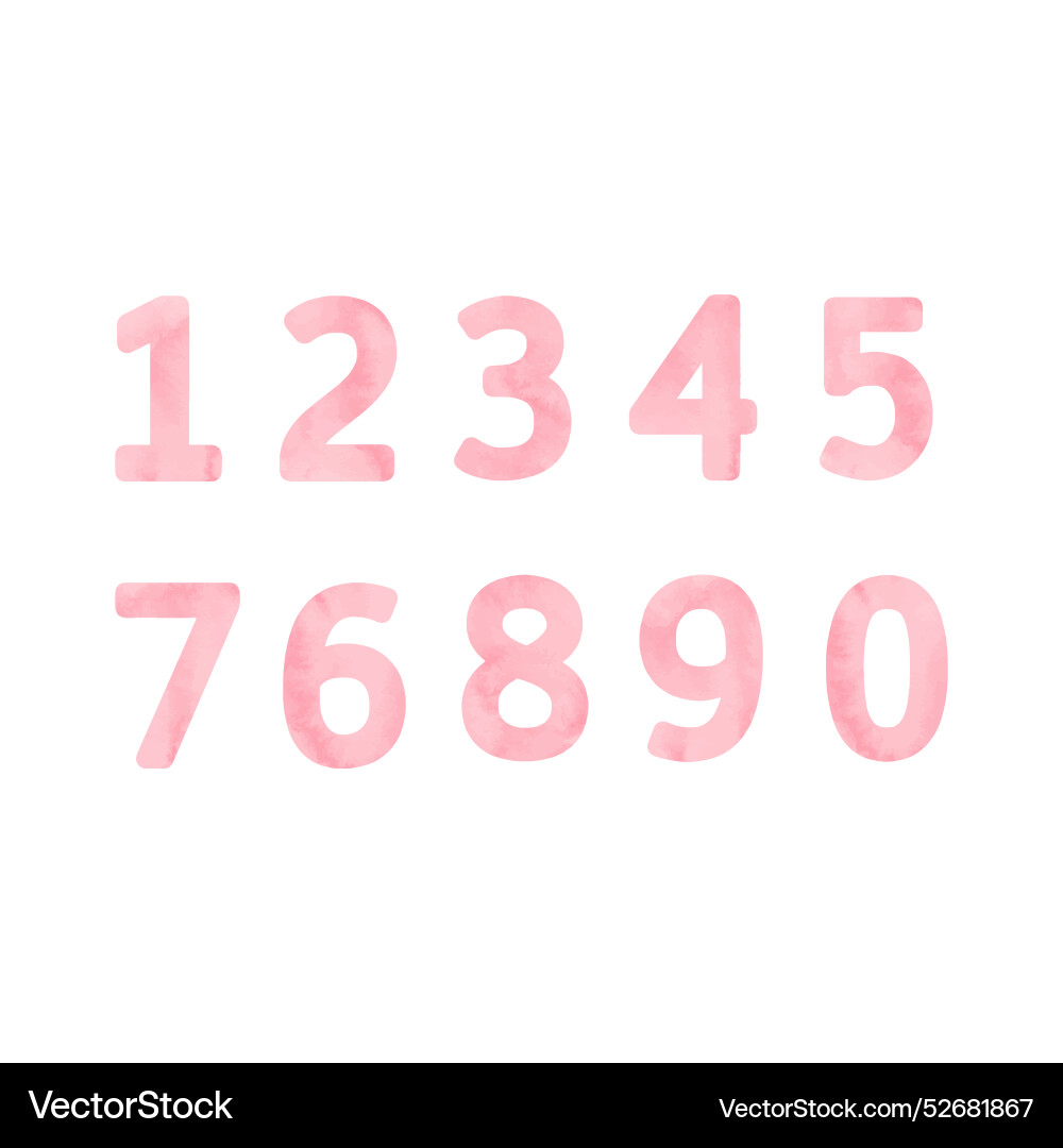 Watercolor light pink number set design for cards Vector Image