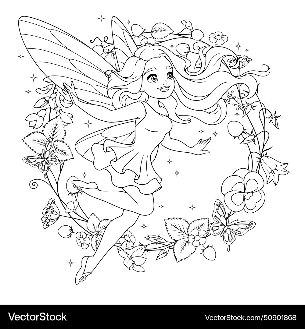 Beautiful flying fairy with wings surrounded Vector Image