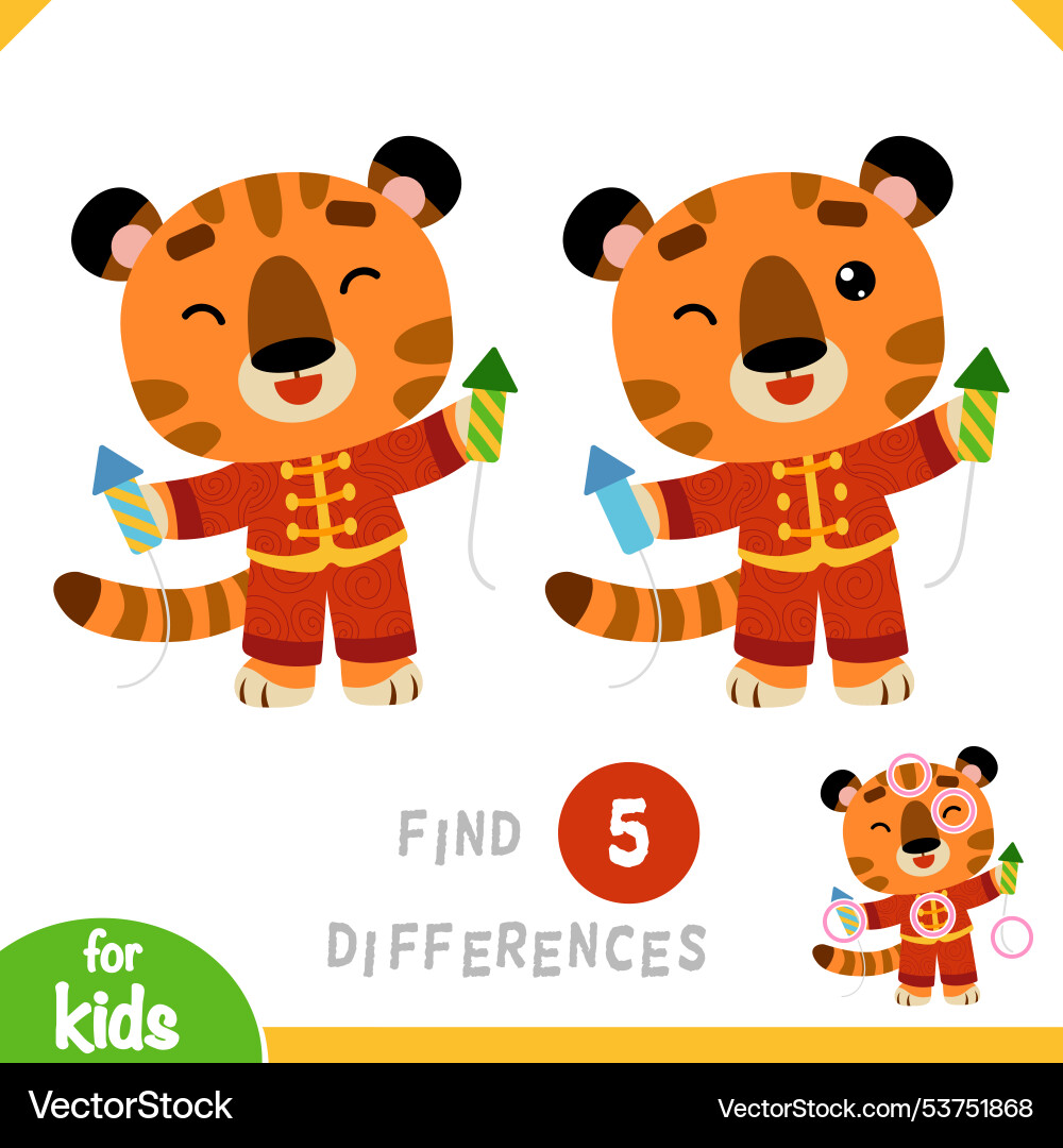 Find differences educational game for kids tiger Vector Image