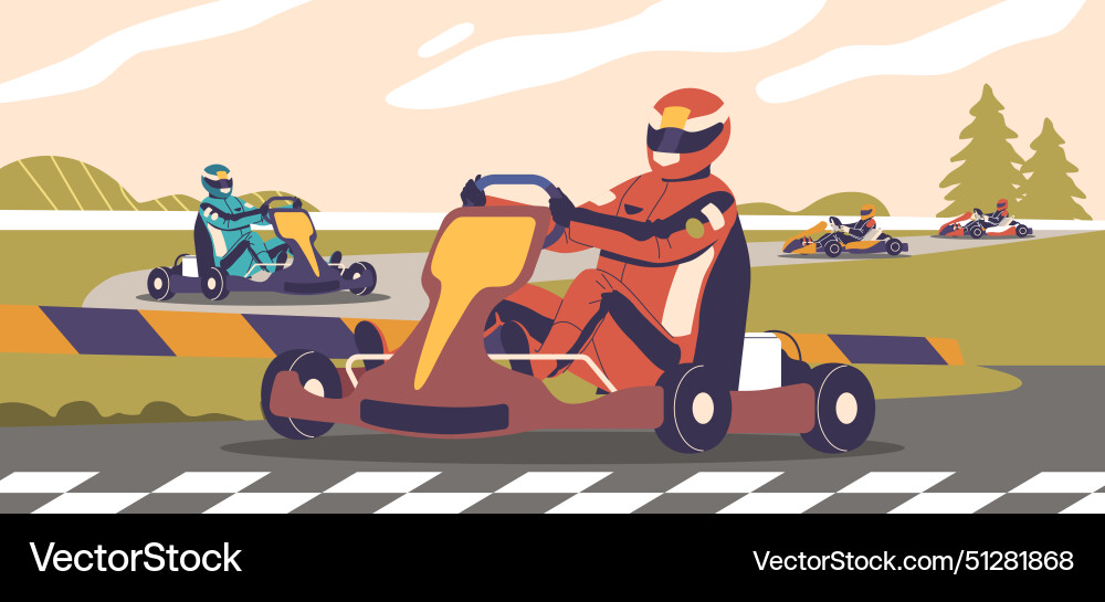 Go-kart race with multiple drivers sharply Vector Image