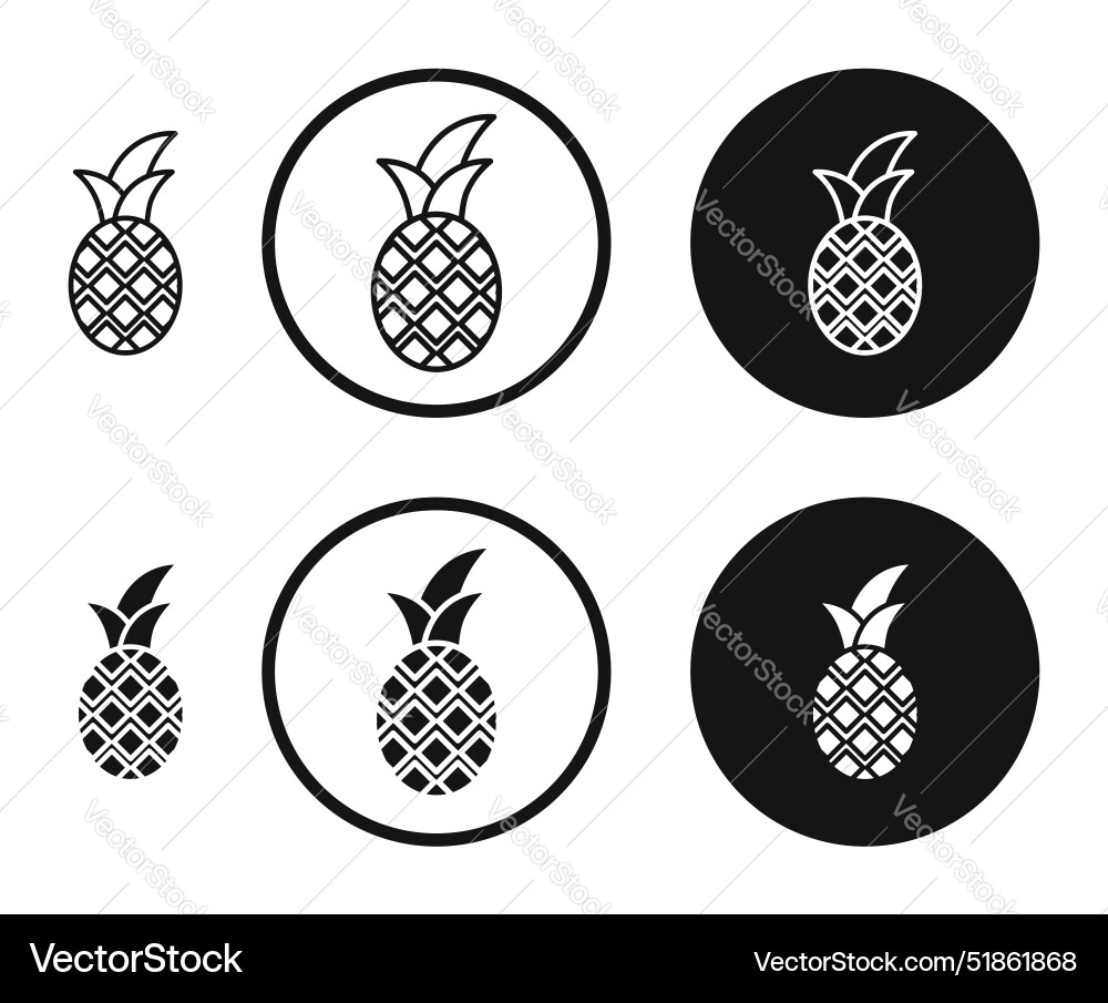 Pineapple icon set in black and white outlines Vector Image