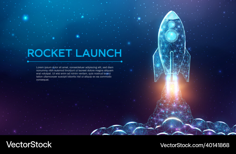 Rocket launch wireframe polygonal style Royalty Free Vector