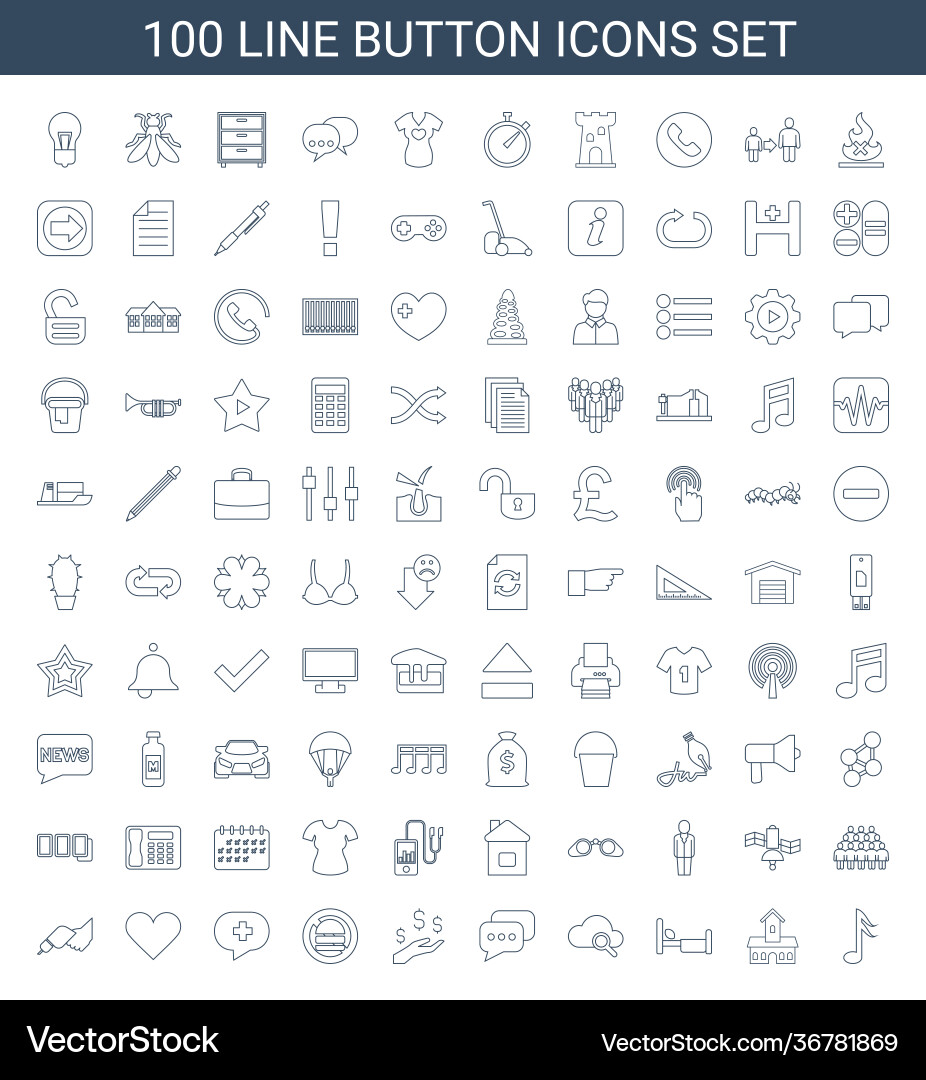 100 button icons Royalty Free Vector Image - VectorStock