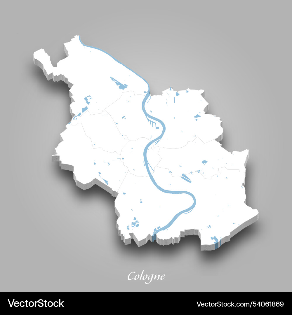 3d map of cologne with waterways highlighted Vector Image