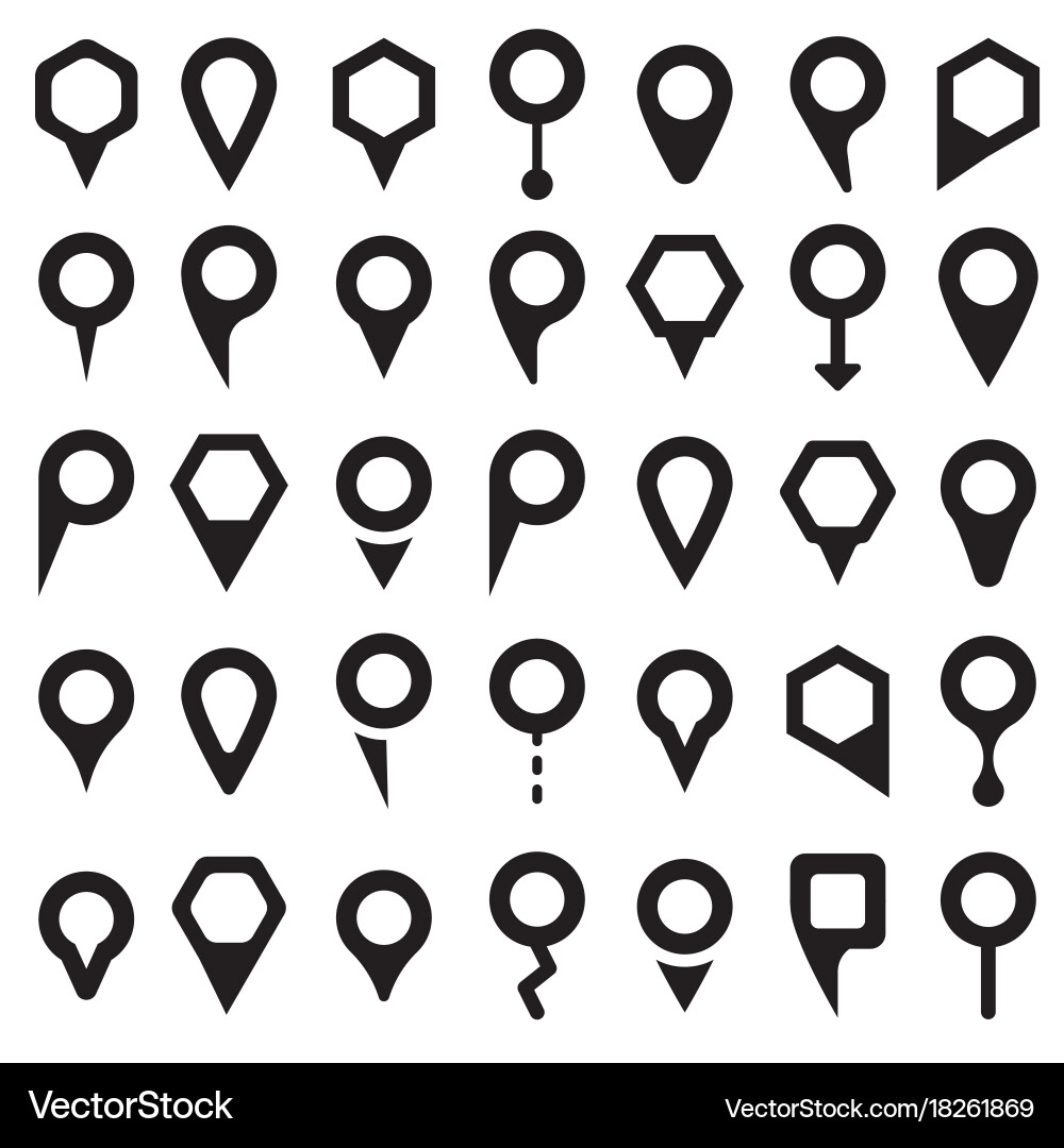 Black map pointer icons set on white background Vector Image