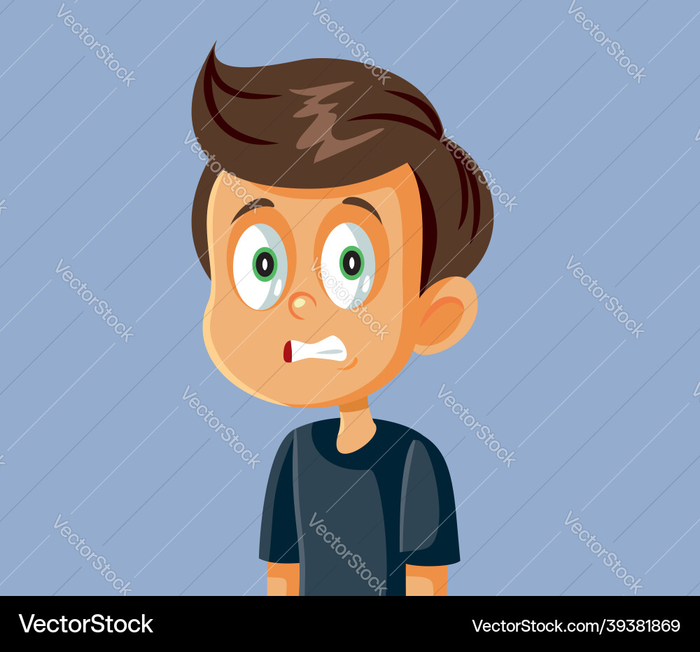 Little boy cringe face cartoon Royalty Free Vector Image