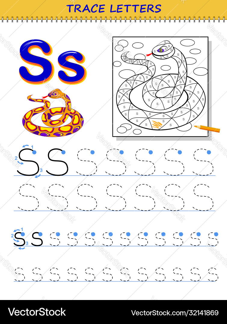 Tracing letter s for study alphabet printable Vector Image