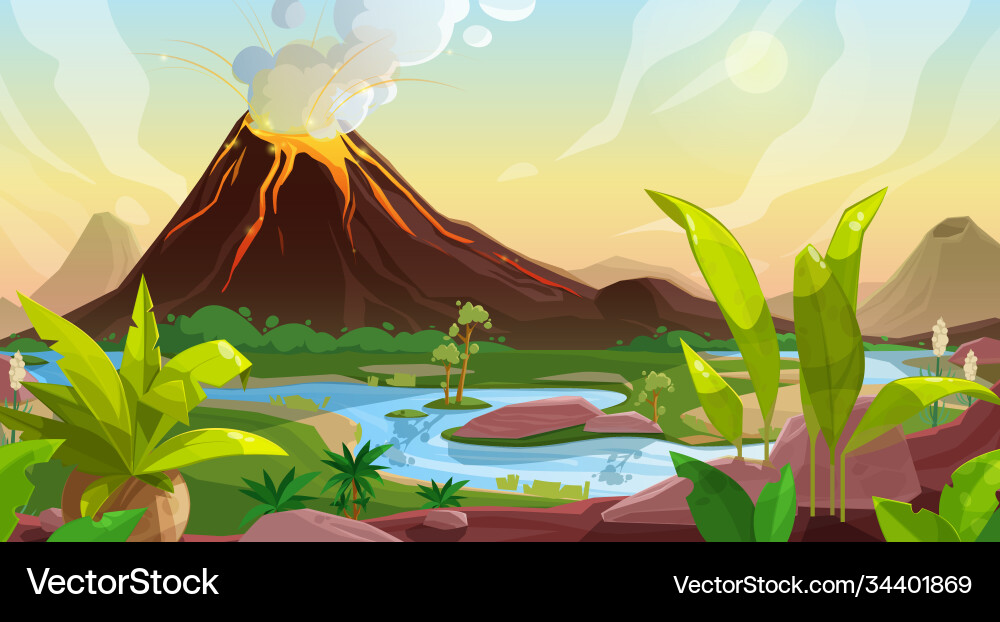 Volcano eruption Cartoon Hintergrund Lizenzfreier Vektor