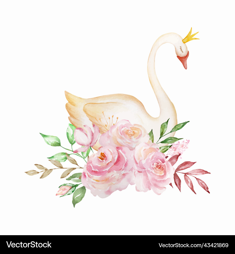 Watercolor delicate white princess swan Royalty Free Vector