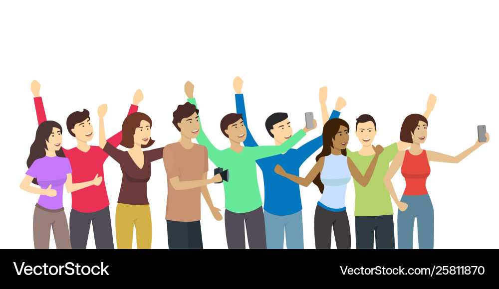 Cartoon crowd happy characters people set Vector Image