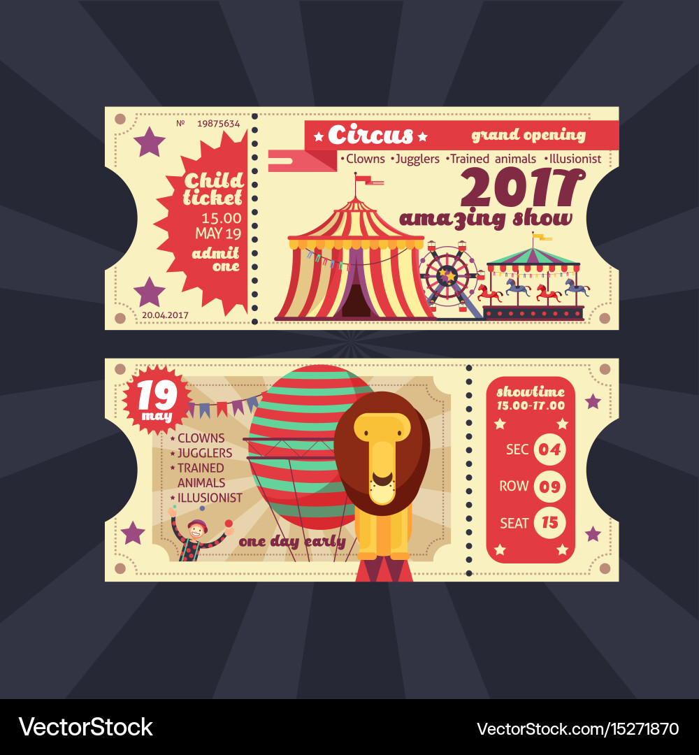 Circus magic show ticket vintage design Royalty Free Vector