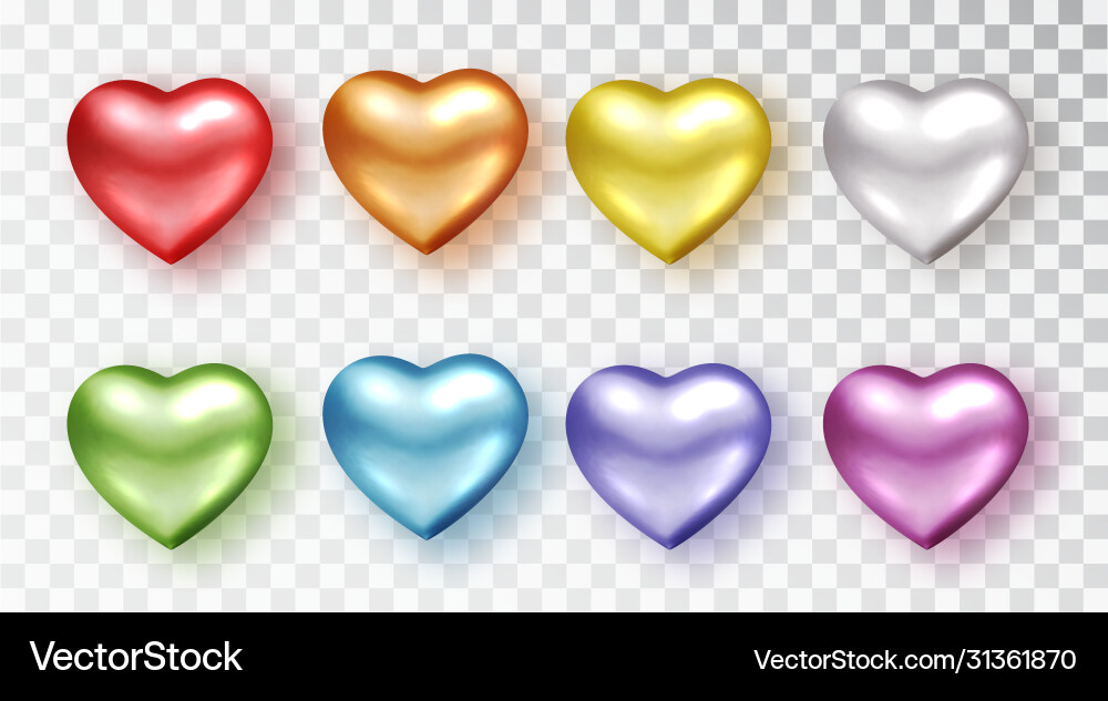 Hearts set different colors realistic Royalty Free Vector