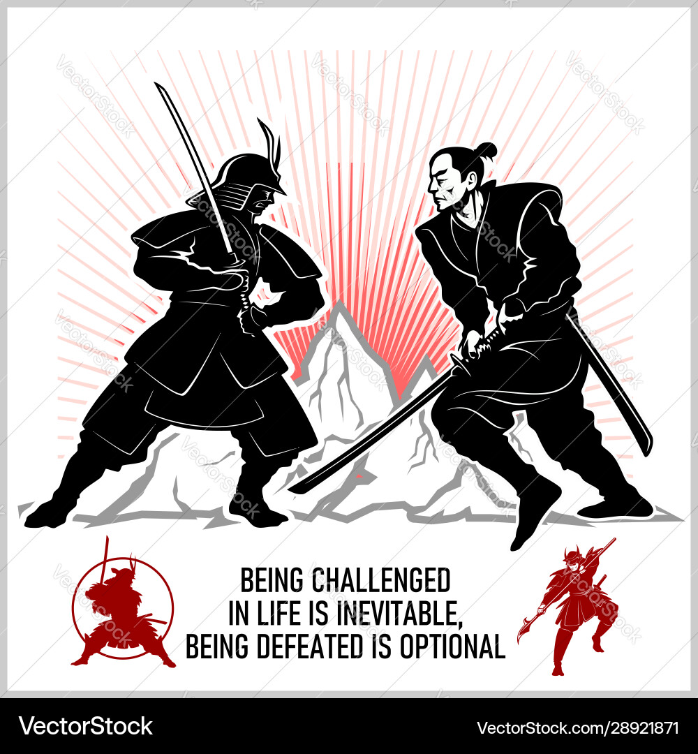 Duel two samurai - warriors with katana Royalty Free Vector