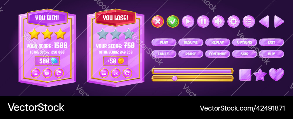 Game boards with level score and menu buttons Vector Image