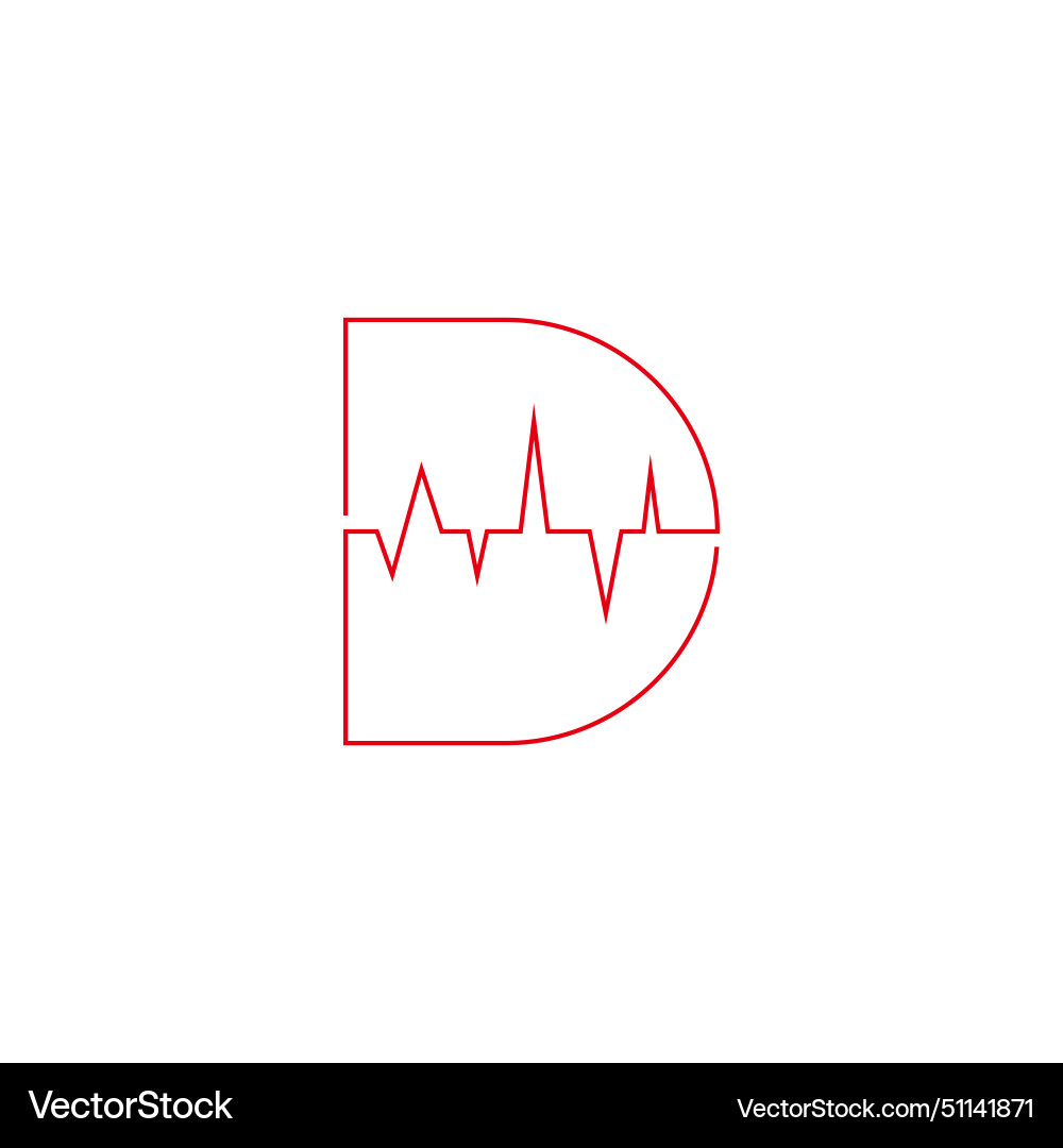 Letter d heartbeat simple logo symbol Royalty Free Vector