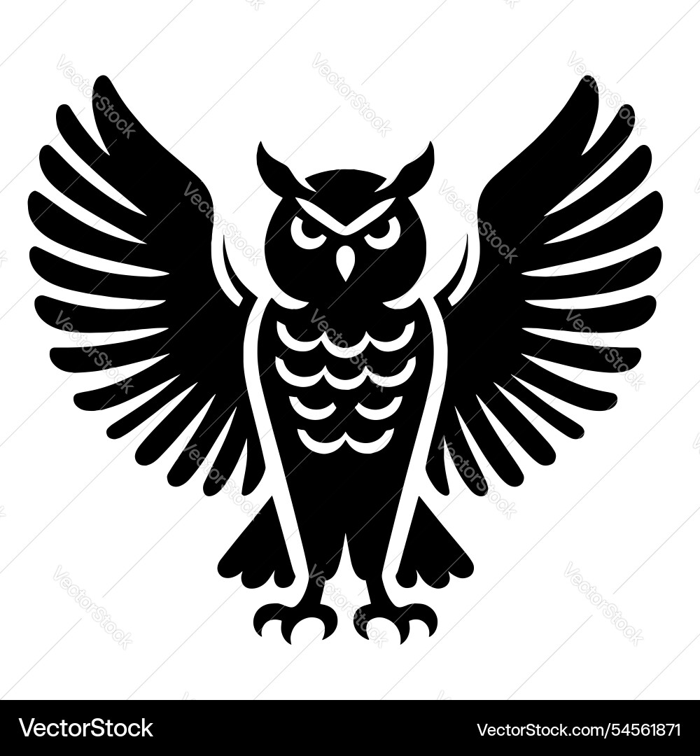 Majestic black owl with wings spread Royalty Free Vector