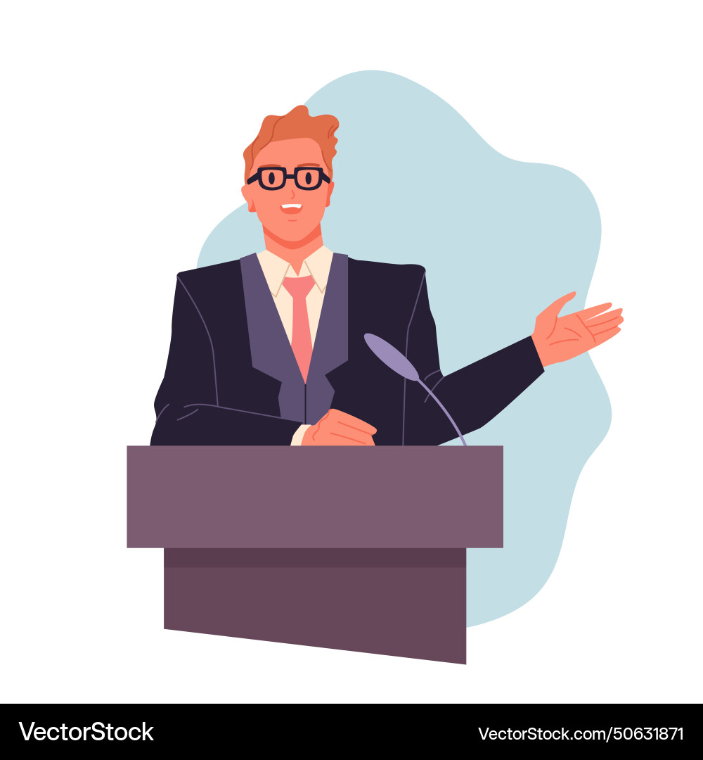 Man speaker speaking from podium with microphone Vector Image