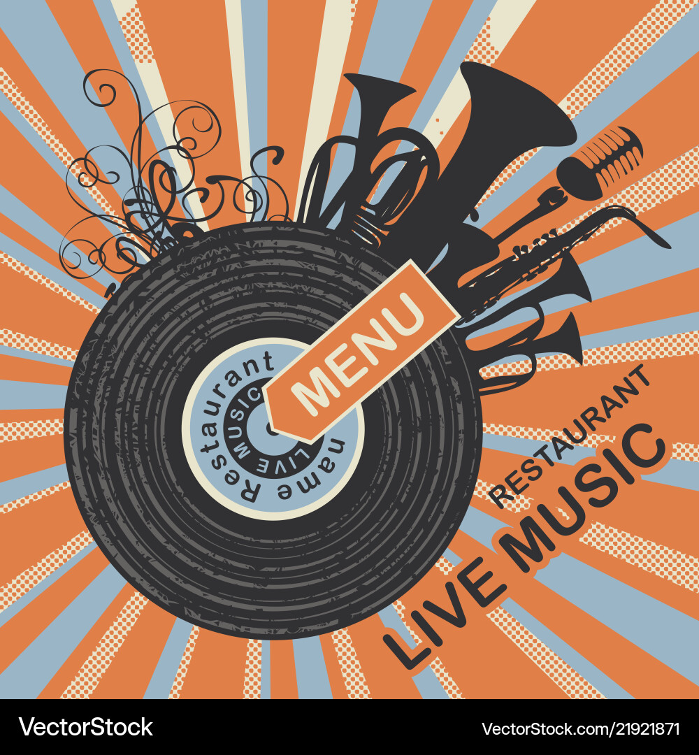 Menu with vinyl record and music instruments Vector Image