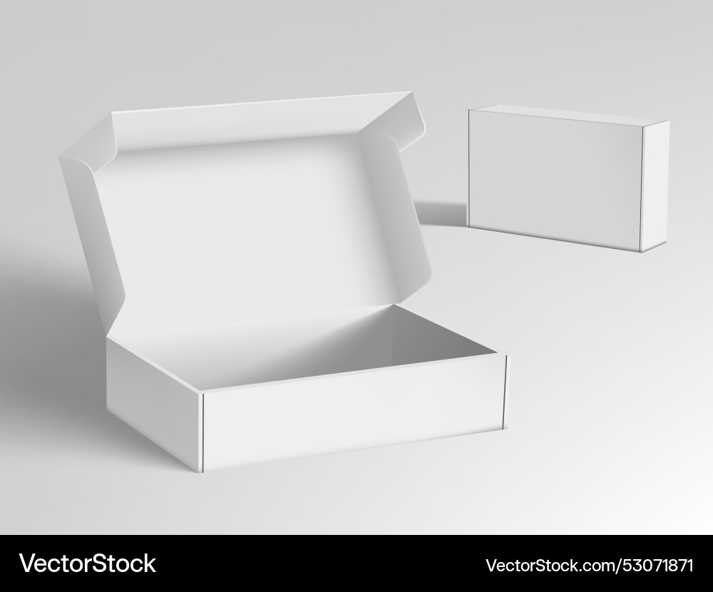 Realistic open and closed blank packaging boxes Vector Image