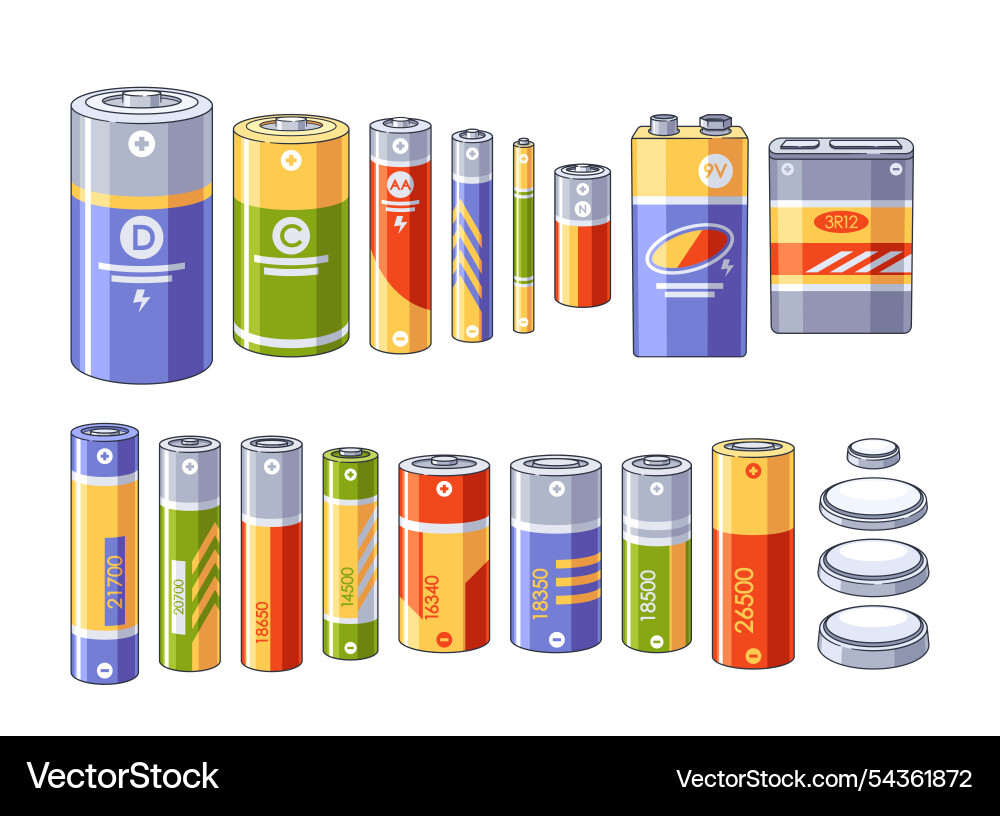 Different types of batteries and accumulators Vector Image