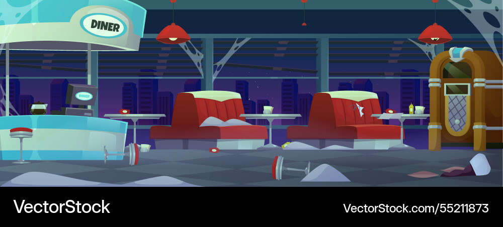 Abandoned diner cafe interior flat Royalty Free Vector Image