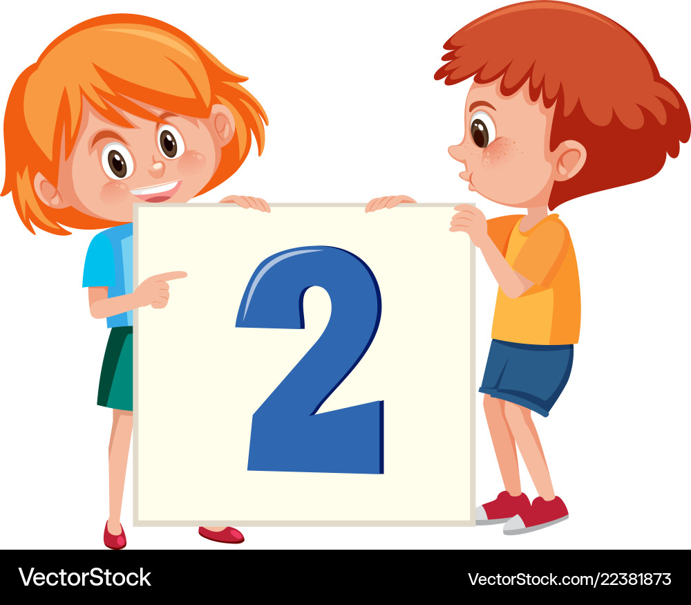 Children holding number two banner Royalty Free Vector Image