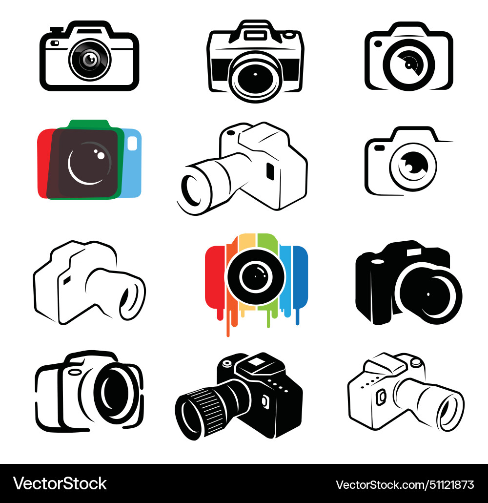 Creative camera photography device set logo Vector Image