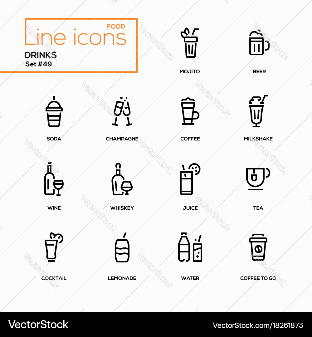 Food theme alcohol and soft drinks - line design Vector Image