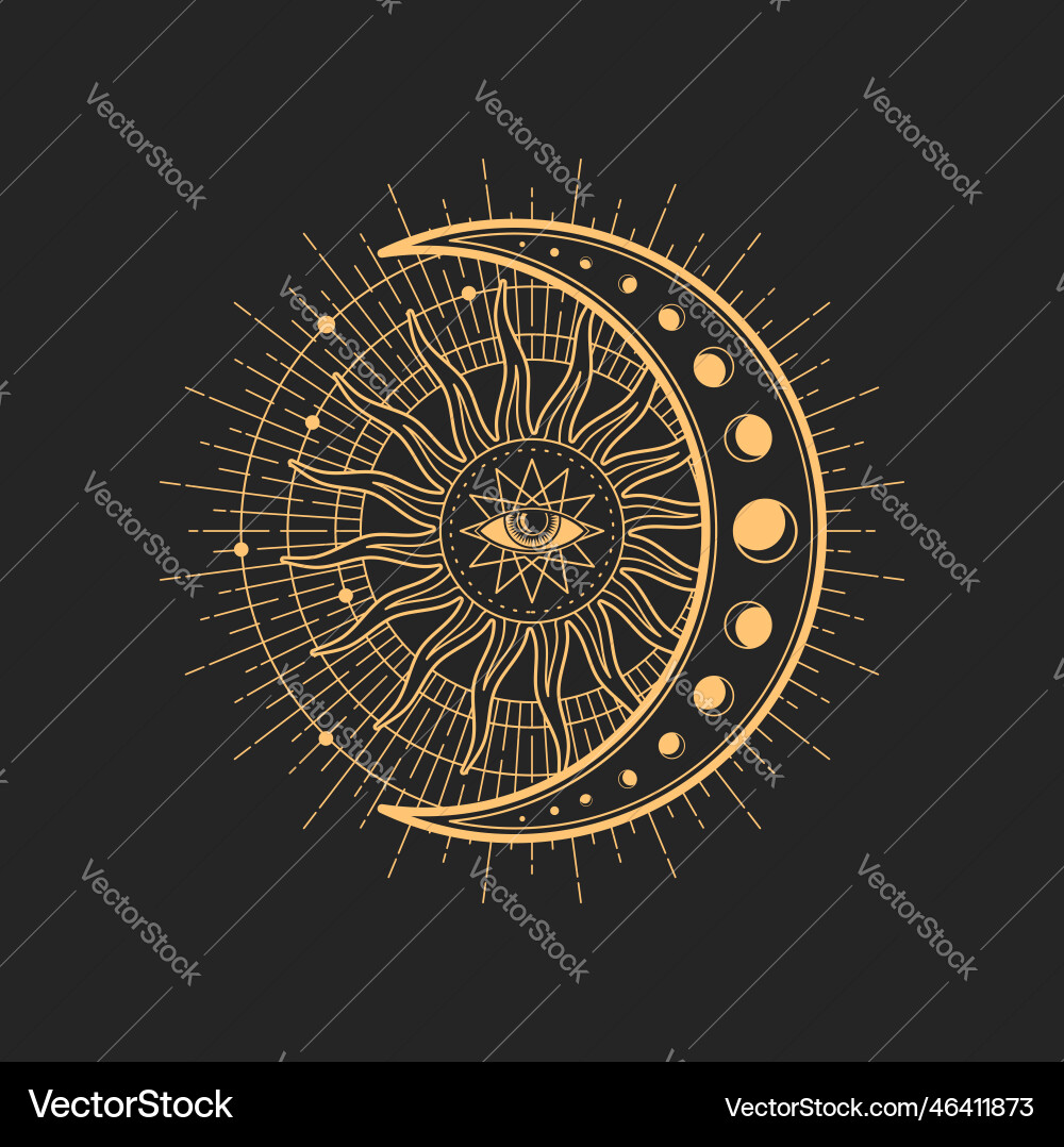 Magic tarot esoteric sign with eye and crescent Vector Image