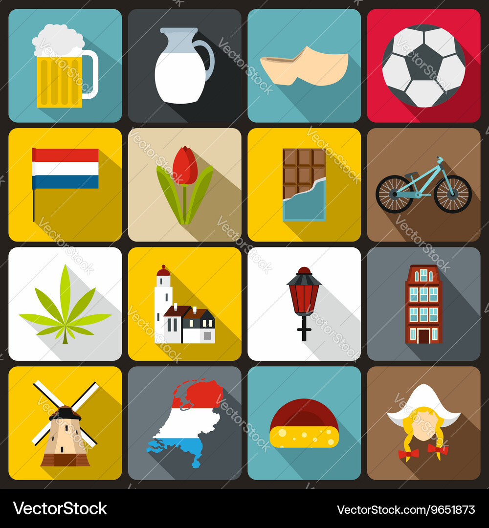 Netherlands Icons Flat Set Royalty Free Vector Image