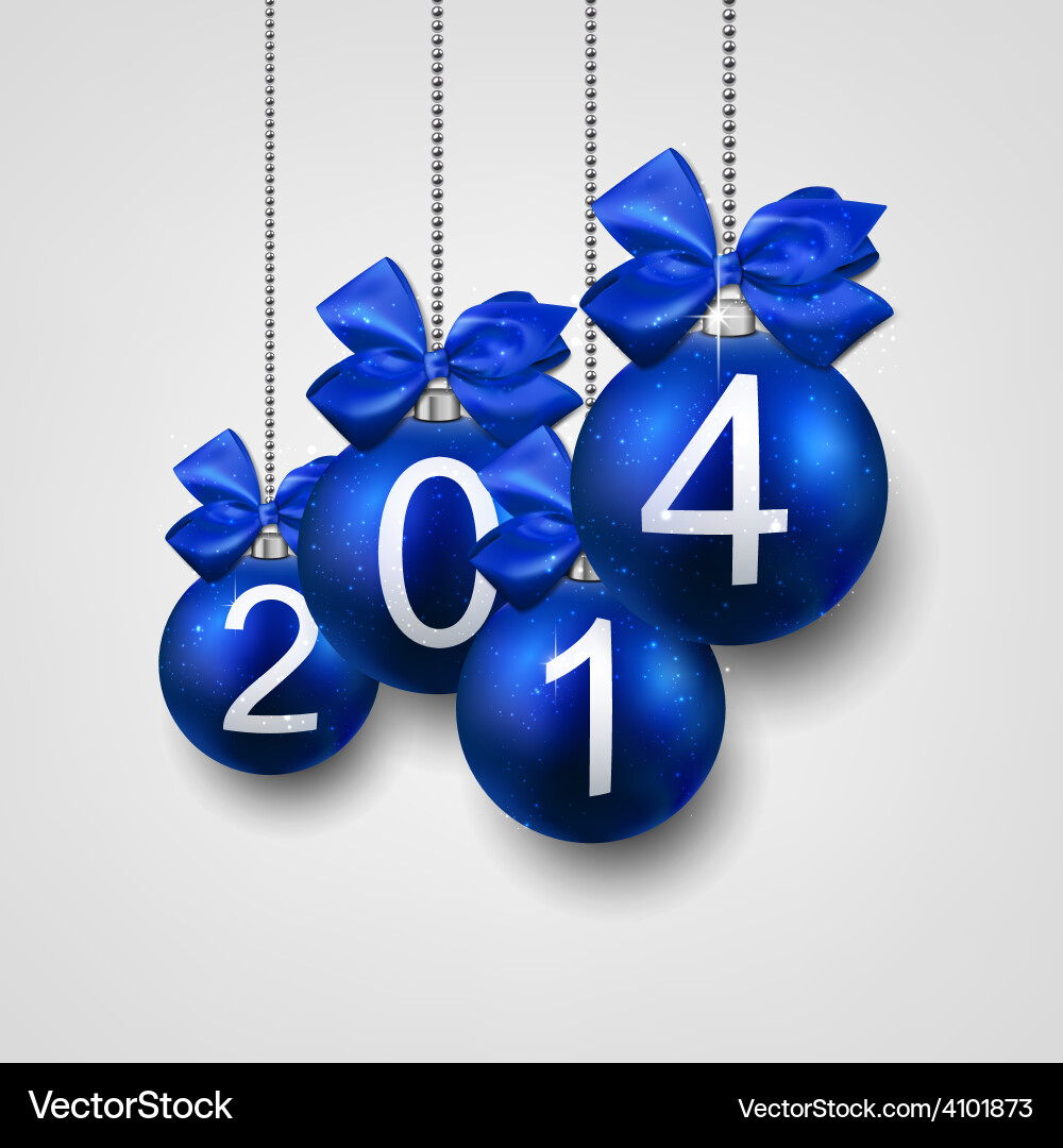 Realistic blue christmas balls with 2014 Vector Image