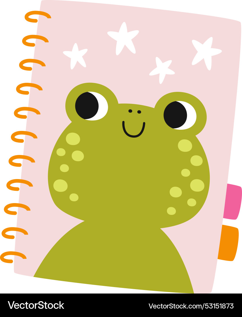 School supplies notebook with frog Royalty Free Vector Image