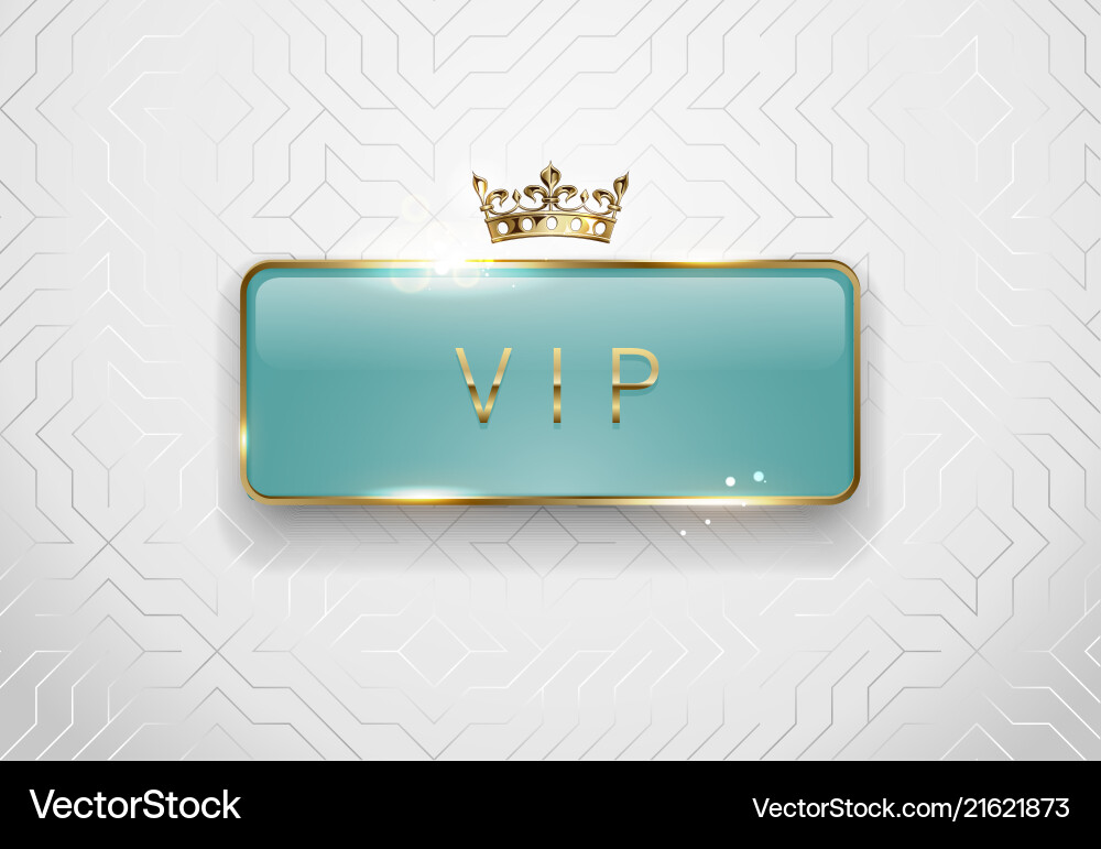 Vip light green glass label with golden frame Vector Image