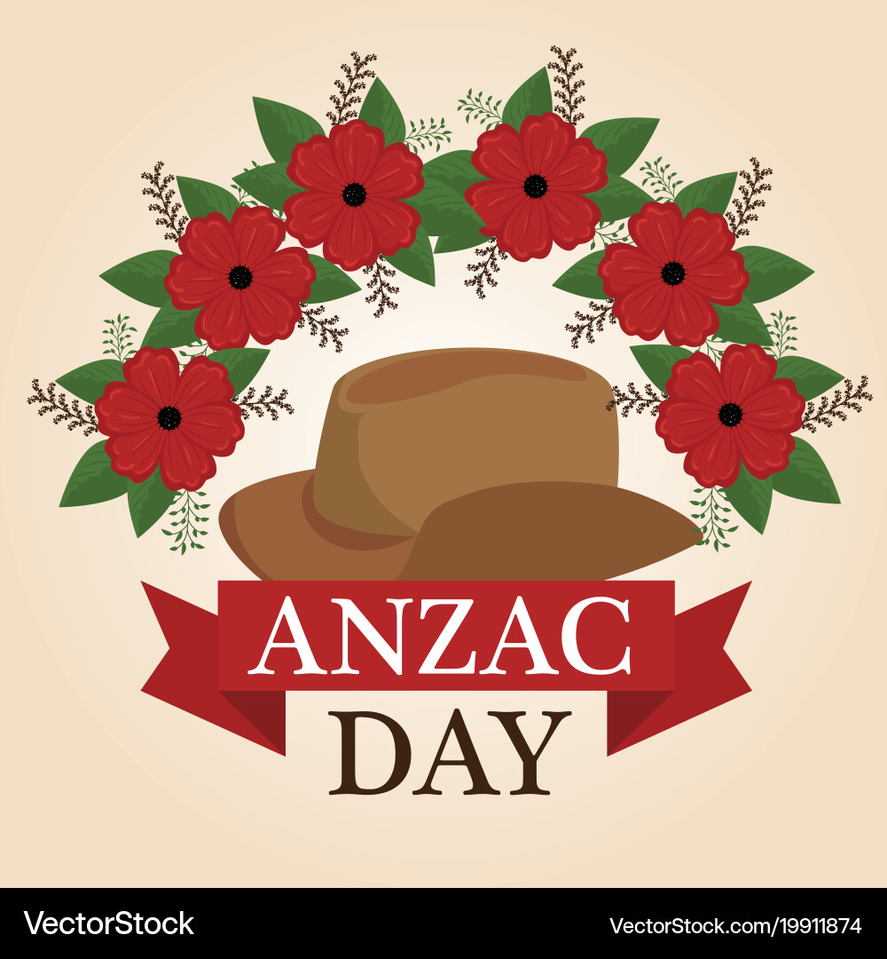 Anzac day poster with red poppy flower Royalty Free Vector