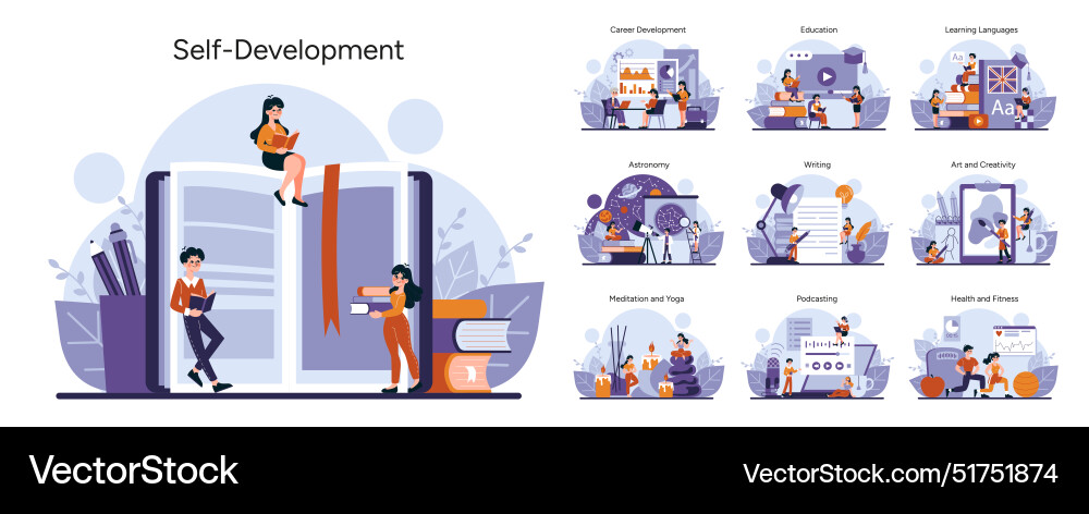 Lifelong learning and personal growth scenes Vector Image