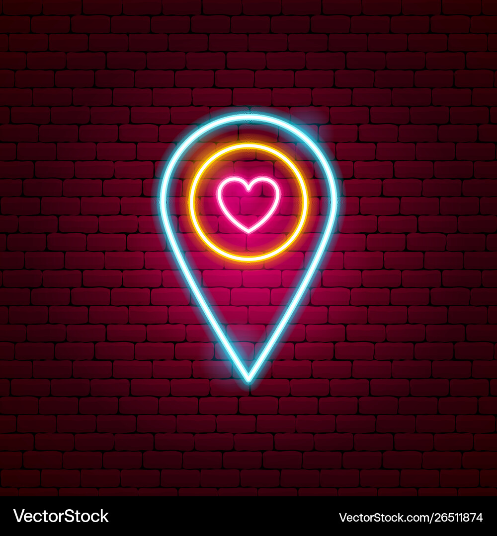 Neon Heart Map Pin Sign Royalty Free Vector Image