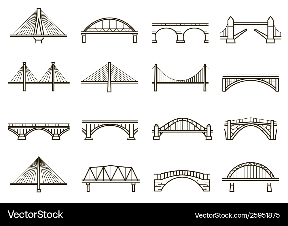 Bridges line icon set city architecture Royalty Free Vector
