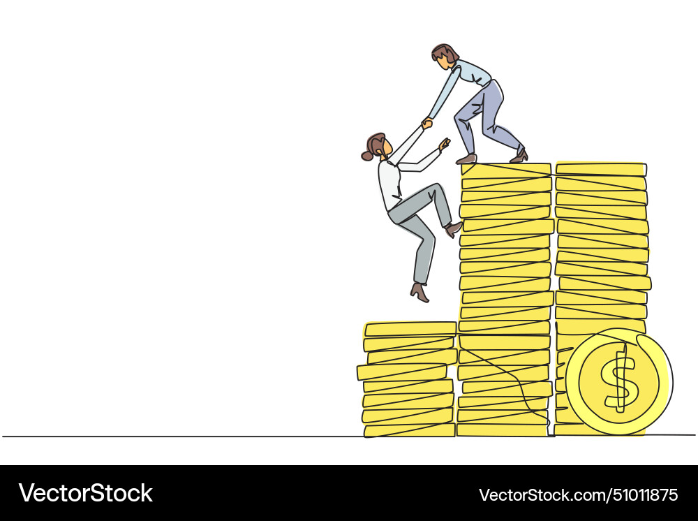 Continuous one line drawing businesswoman helps Vector Image