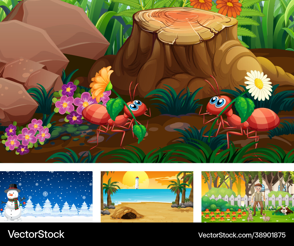 Four different nature horizontal scene Royalty Free Vector