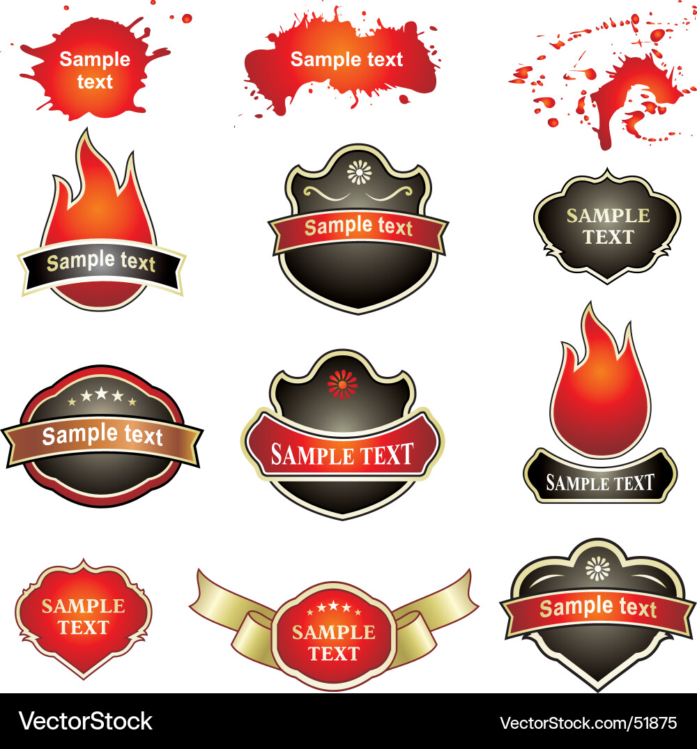 Labels flames splatters Royalty Free Vector Image