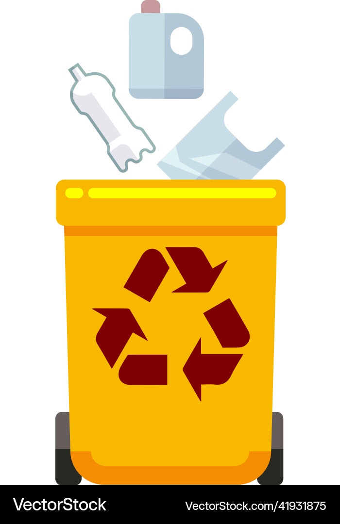 Plastic waste container yellow cartoon trash bin Vector Image