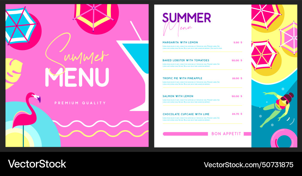 Retro summer restaurant menu design with cocktail Vector Image