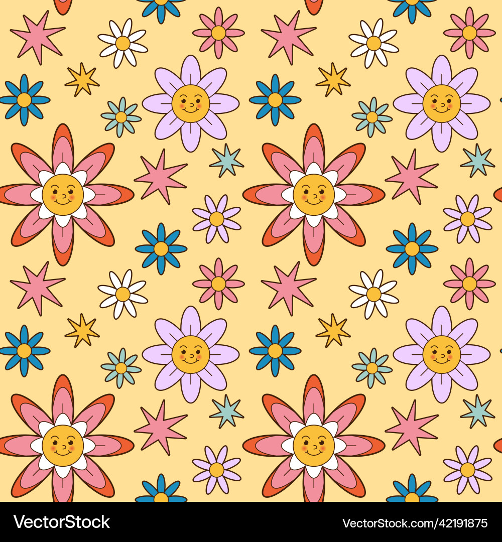 Yellow daisy seamless pattern in retro style Vector Image