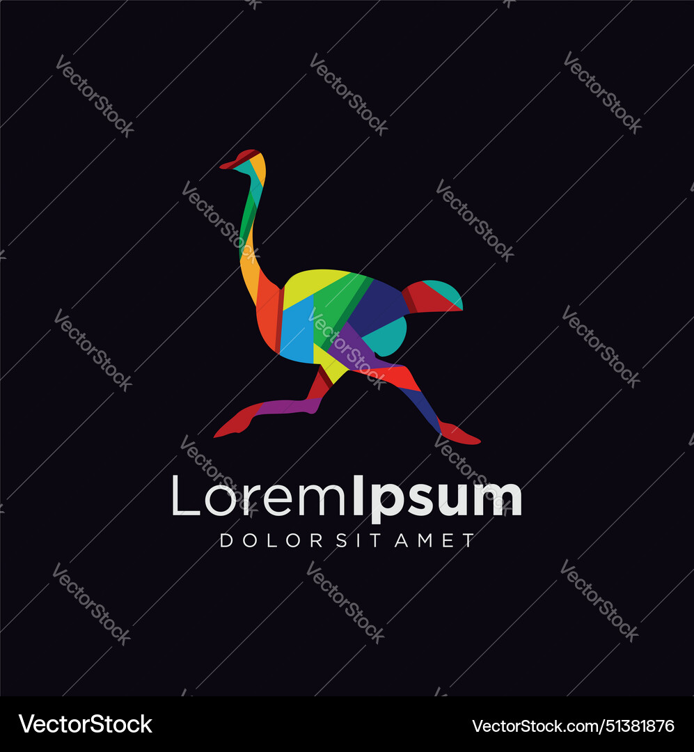 Abstract flat geometric ostrich run logo colorful Vector Image