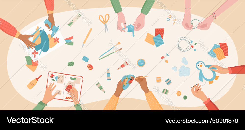 Flat handicraft diy hobby activity background Vector Image
