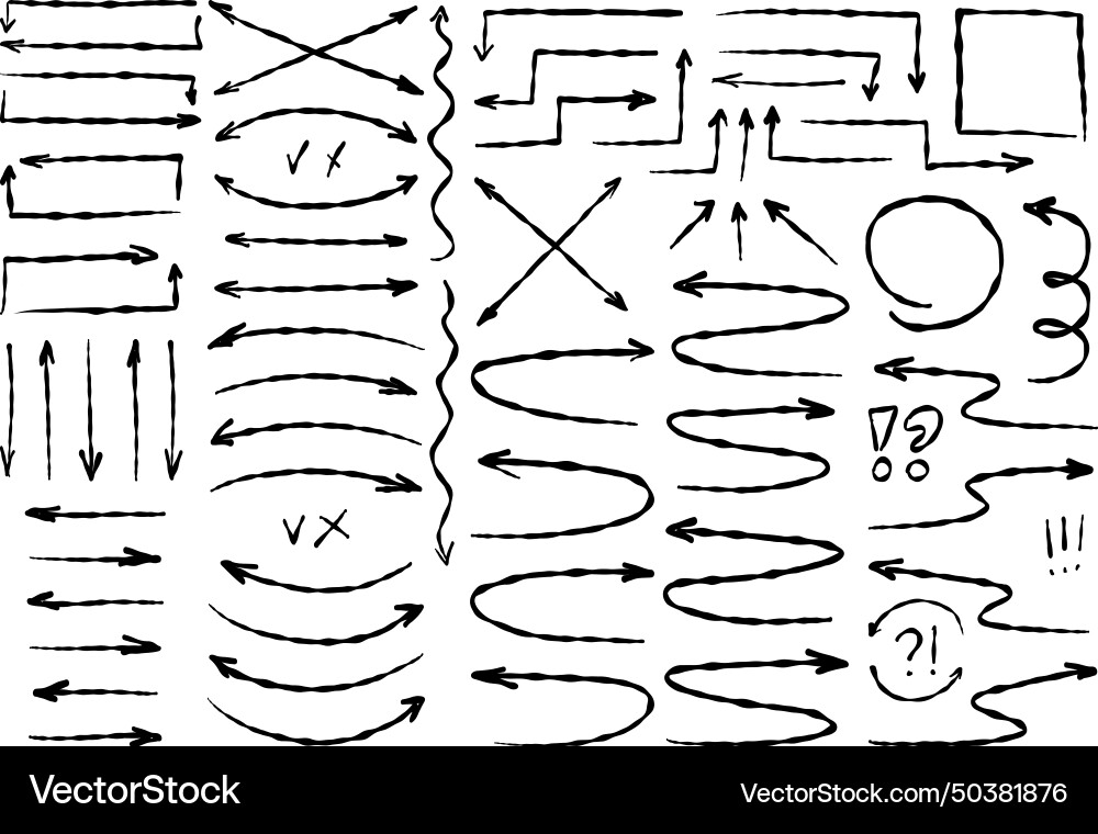 Hand drawn arrow sign pack pointing in various Vector Image
