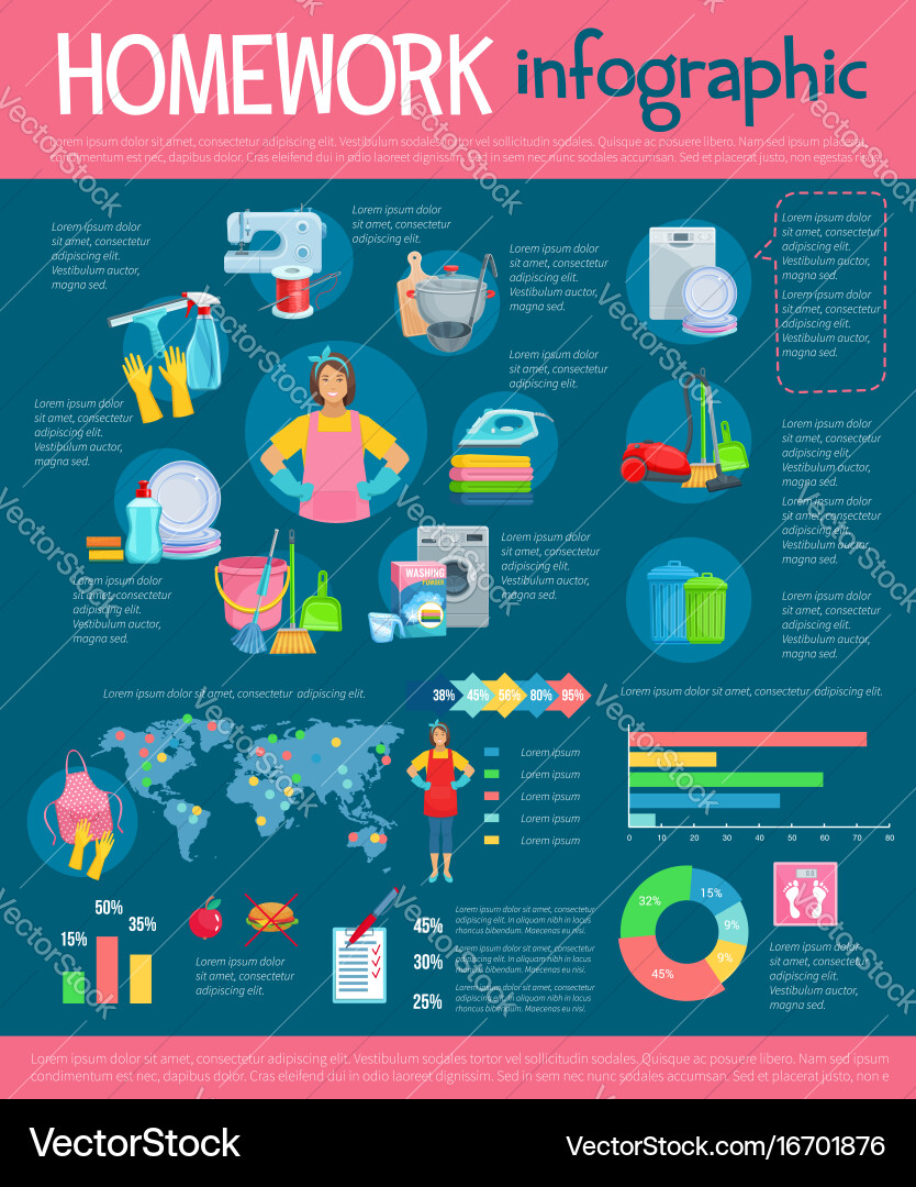 Housekeeping infographic with housework icons Vector Image