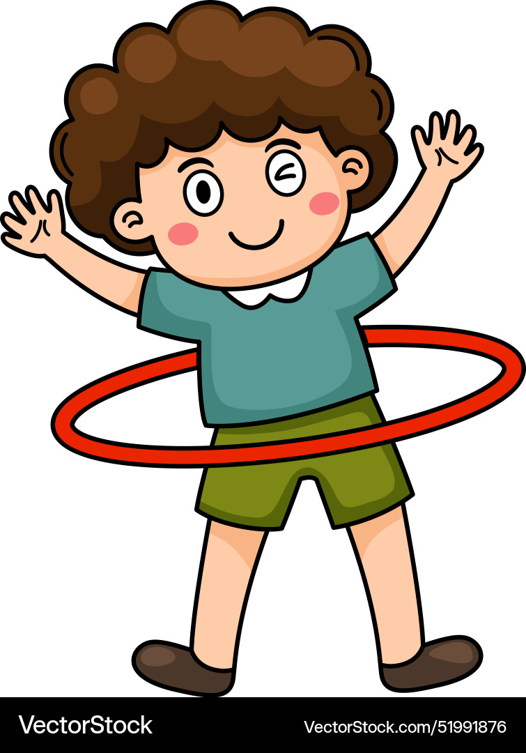 Kid boy play with hula hoop ring spinning Vector Image