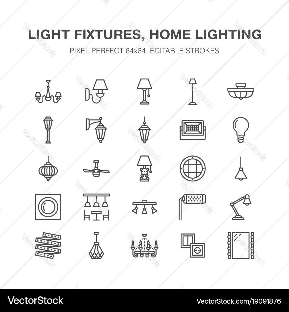 Light fixture lamps flat line icons home Vector Image